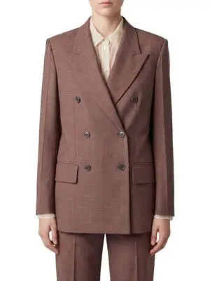 Erika Cavallini Double-breasted Pure Virgin Wool Blazer With Peak Lapels - Brown