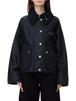 Barbour Modern Spey Cropped Waxed Cotton Jacket With Velvet Collar - Blue