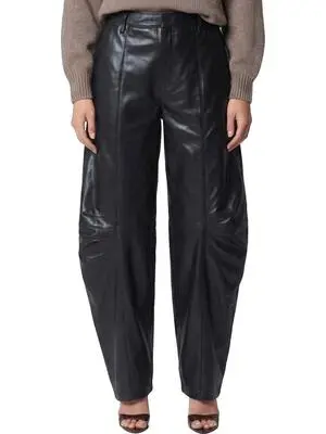 ROTATE BY BIRGER CHRISTENSEN High-waisted Baggy Wide-leg Leather Trousers - Black