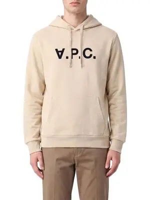A.p.c. Cotton Logo Hoodie With Kangaroo Pocket - Mastic