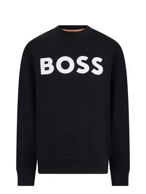 BOSS Logo Cotton Crewneck Sweatshirt - Black