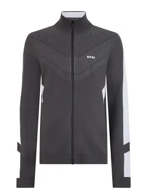 BOSS Cotton Sweatshirt With Zip And High Collar - Grey