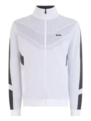 BOSS Lightweight Cotton High Collar Zip-up Sweater - White