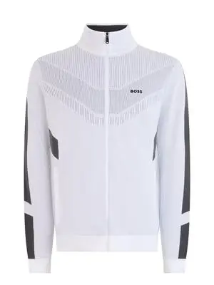 BOSS Lightweight Cotton High Collar Zip-up Sweater - White