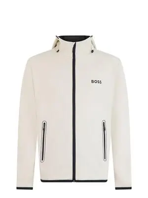 BOSS Technical Fabric Zip-up Hoodie Sweatshirt With Adjustable Hood And Zip Pockets - White