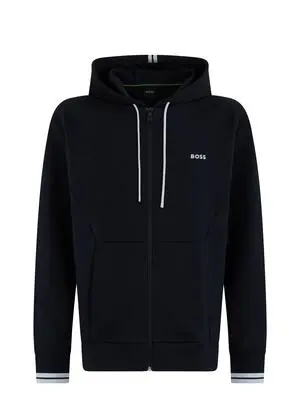 BOSS Solid Cotton Zip-front Hooded Sweatshirt - Black