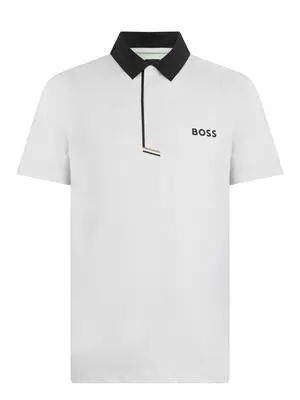 BOSS Short-sleeve Logo Polo With Contrasting Collar - White