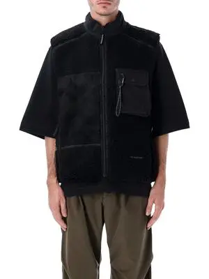AND WANDER Patchwork Fleece Zip Vest - Nero