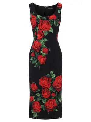 DOLCE & GABBANA Dolce & Gabbana Black Silk Blend Floral Print Midi Dress