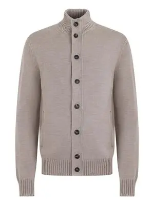 SLOWEAR High Collar Button-front Wool Cardigan - Beige