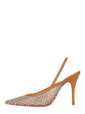 Amina Muaddi Felicia Embellished Sling Pump - Latte