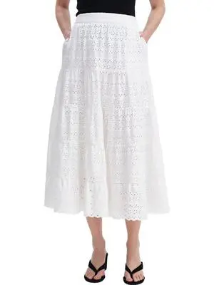 FINERY LONDON Broderie Anglaise Tiered Midi Skirt - White