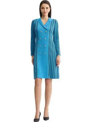Ming Wang A-line Faux Double Breasted Knit Dress - Tranquil Blue