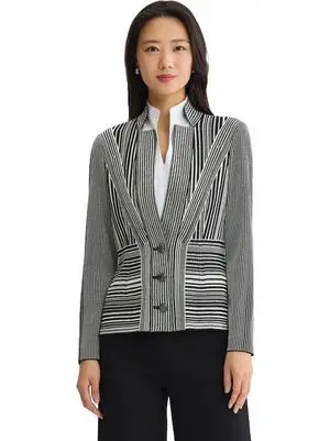 Ming Wang Monochrome Striped Knit Jacket - Black