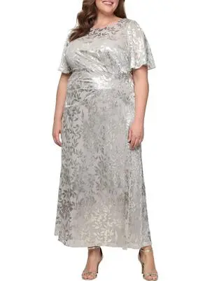 SL FASHIONS Foil Border Gown - Buff