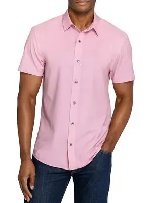 W.R.K Abstract Geo Short Sleeve Button Up Shirt Pink