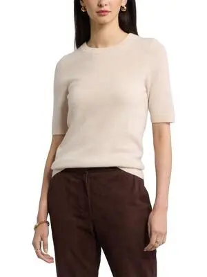 Nordstrom Cashmere Short Sleeve Crewneck Sweater - Beige Beach