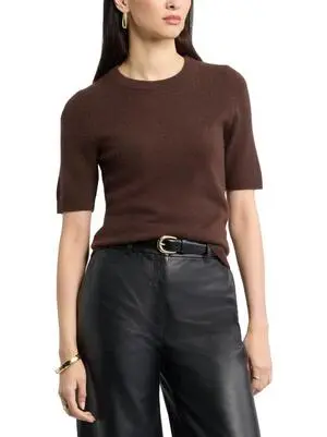 Nordstrom Cashmere Short Sleeve Crewneck Sweater - Brown Mole