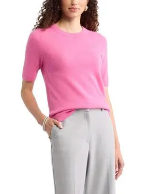 Nordstrom Cashmere Short Sleeve Crewneck Sweater - Pink Boss