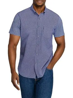 W.R.K Geometric Short Sleeve Button-down Shirt - Navy