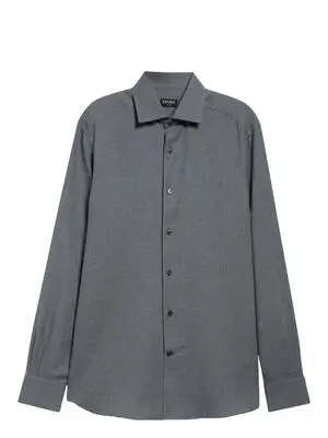 Zegna Cashco Cashmere & Cotton Button-up Shirt - Grey