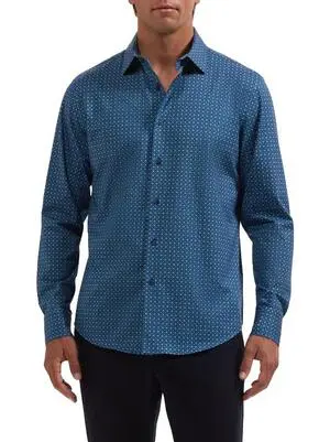 Bugatchi James Ooohcotton Print Long Sleeve Shirt Navy
