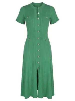 MODENAIRE Textured Knit Midi Dress Refined Button Front - Green