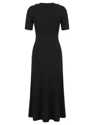 MODENAIRE Ribbed Knit Dress Sculpted Pleats - Black