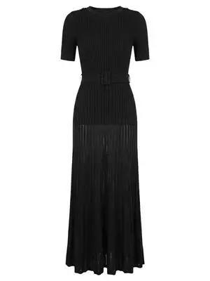 MODENAIRE Ribbed Knit Sculpted Pleats Midi Dress - Black
