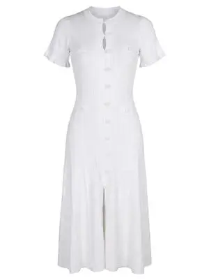 MODENAIRE White Textured Knit Dress Refined Button Front White