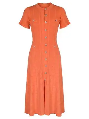 MODENAIRE Orange Button Front Knit Midi Dress Orange