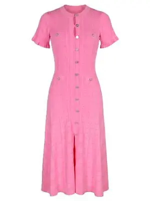 MODENAIRE Pink Textured Knit Dress Structured Button Front Pink
