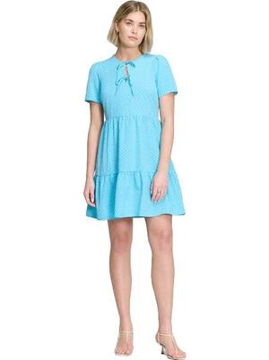 FINERY LONDON Finery London Lola Tie Front Tiered Mini Dress Blue Spot