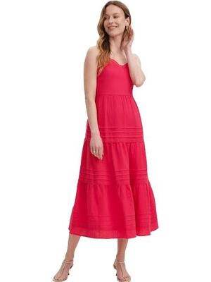 FINERY LONDON Petite Hazel Cheesecloth Midi Dress - Bright Pink