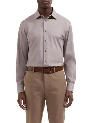 Bugatchi James Ooohcotton® Herringbone Print Button-up Shirt Taupe