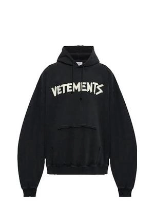 Vetements Tape Logo Destroyed Hoodie - Faded Black