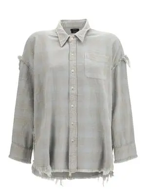 R13 R13 Cotton Distressed Oversized Shirt Light Blue