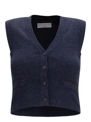 Brunello Cucinelli Sleeveless V-neck Cardigan - Blue