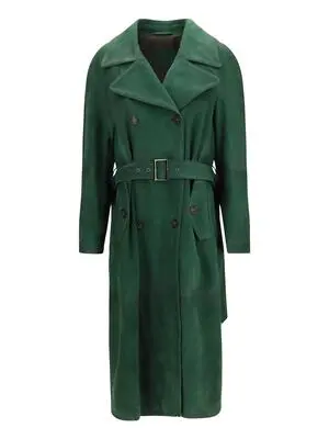 VALSTAR Vintage Effect Suede Double Breasted Trench Coat - Green