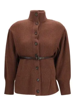 Brunello Cucinelli Brunello Cucinelli High Neck Cardigan With Belt Brown