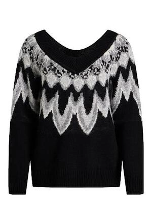 NO SECRETS NO SECRETS Jacquard-Knit V-Neck Sweater With Sequins