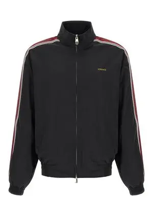 Versace Craquelé-effect Blouson With Greca Ribbon - Black