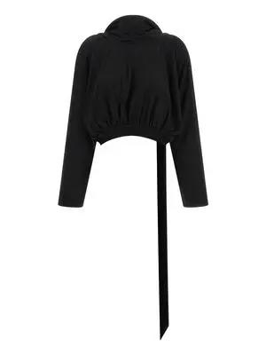 Rick Owens DRKSHDW Cropped Hooded Top With Long Sleeves In Cotton Jersey Black