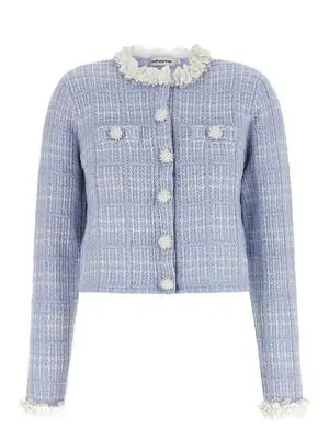 SELF-PORTRAIT Check Knit Jacket - Blue