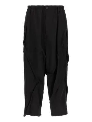 Yohji Yamamoto Wool Wide Leg Tuck Pants - Black