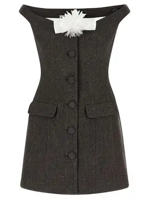 SELF-PORTRAIT Bardot Neckline Dress - Brown