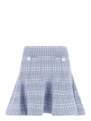 SELF-PORTRAIT Textured Check Knit Mini Skirt - Blue