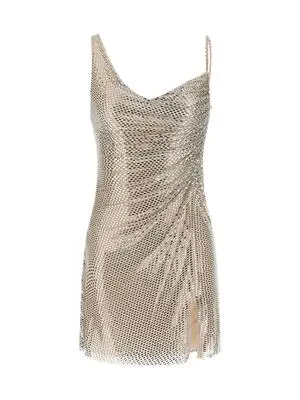 SELF-PORTRAIT Champagne Rhinestone Draped Mini' Dress - Cream