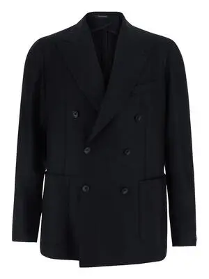 Tagliatore Montecarlo Double-breasted Wool Jacket With Peak Lapel - Black