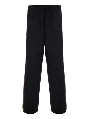 Gucci Black Pants With Elasticated Drawstring Waist And Web Detail On The Side In Cotton And Silk For - Multicolor